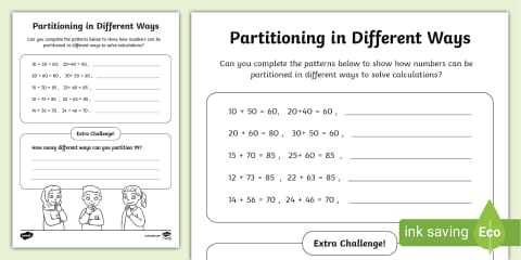 Year 2 Partitioning 2-Digit Numbers in Different Ways Activity Sheet