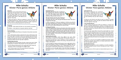 F-2 Mike Schultz Winter Paralympics Athlete Differentiated Reading ...