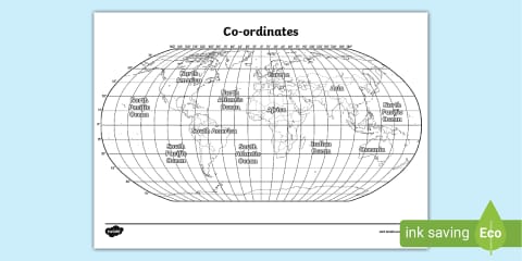 Longitude and Latitude Coordinates Map for 3rd-5th Grade