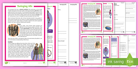 KS1 The Swinging Sixties Reading Comprehension Activity