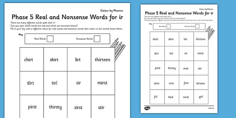 'ir' Sound Spelling List Cards