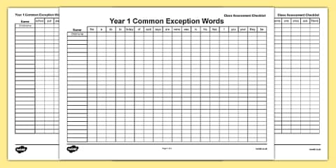 Year 2 Common Exception Words Editable Whole Class Assessment Checklist