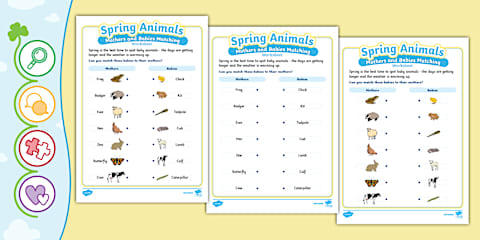 Spring Animals and Their Babies Sorting Worksheet