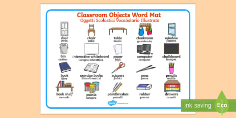 Pencil Case Objects Word Mat - Italian