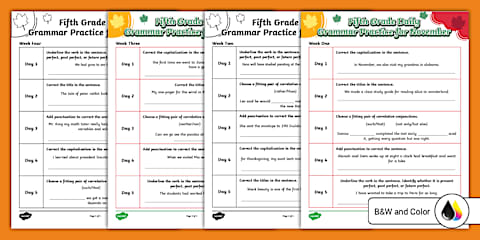 Fourth Grade August Daily Correct the Sentence Grammar Practice Worksheets