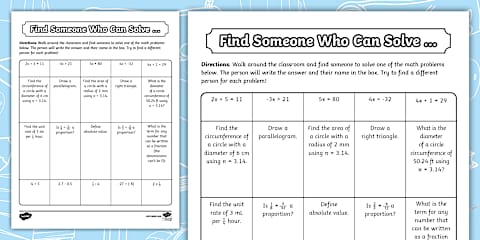 Seventh Grade Math Scavenger Hunt