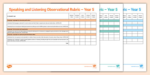 Year 3 Speaking and Listening Observational Rubric