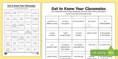 Getting to Know Your Class Bingo