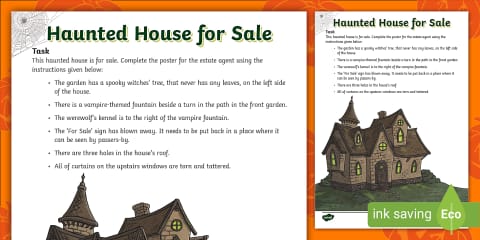 Haunted House Adjectives Worksheet - Twinkl