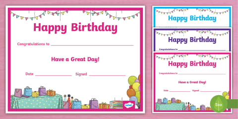 Muted Rainbow-Themed Happy Birthday Certificate