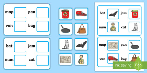 Workstation Pack: Picture to CVC (e) Two Word Matching Activity Pack