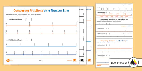Third Grade Identifying Fractions on a Number Line Matching Worksheet