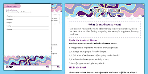 Abstract and Concrete Nouns Worksheet for 3rd-5th Grade