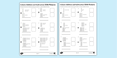 Two-Digit Column Subtraction without Regrouping using Base Ten Worksheet