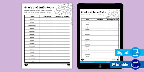 Seventh Grade Identifying Words With Greek and Latin Roots Worksheet