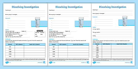 Dissolving Experiments: Investigation Worksheet Booklet