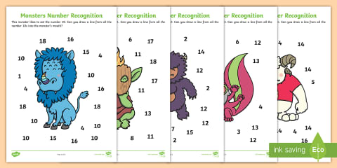 Monster Themed Number Recognition 11-20 Worksheet