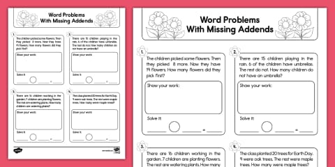 Second Grade Missing Addend Worksheet