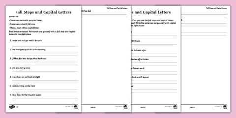 Capital Letters and Full Stops Practice Sheet