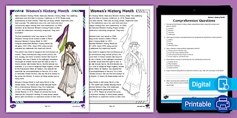 Fourth Grade Women's History Month Reading Comprehension Worksheet