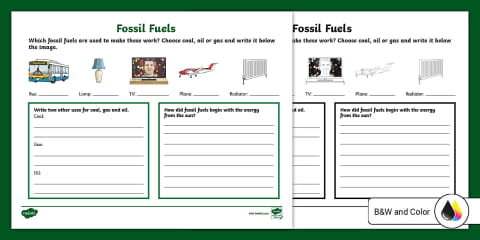 Fossil Fuel Worksheet