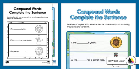 Second Grade Compound Words Sunflower Craft Activity