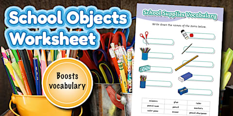 School Supplies Vocabulary for ELL | Picture and Word Worksheet
