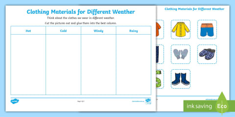 Weather and Clothes Cut and Paste Sort Worksheet