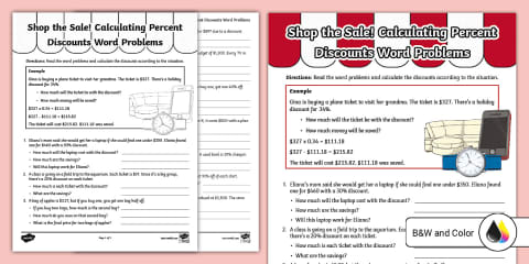 Fifth Grade Shop the Spring Sale! Calculating Percent Discounts Worksheet