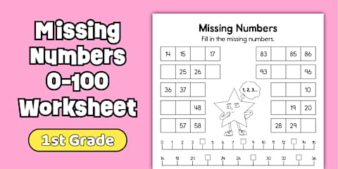 Missing Numbers to 100 Worksheets for K-1st Grade