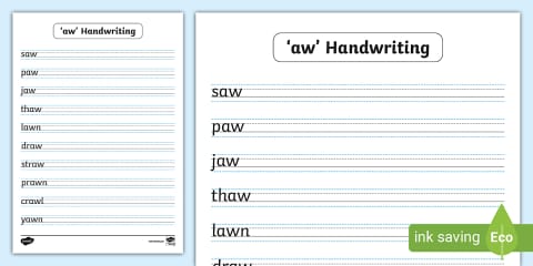 'aw' Sound Spelling List Cards
