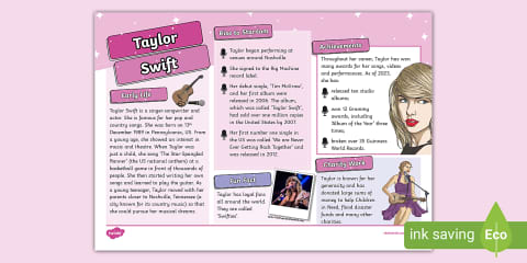 KS1 Taylor Swift Reading Comprehension Activity