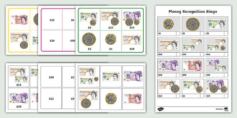 British Money Coin Recognition Matching Bingo Game