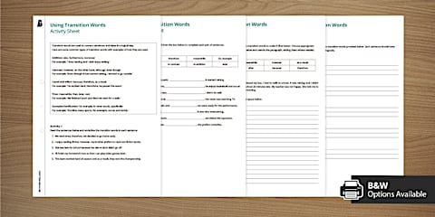 Third Grade Adding Transition Words Worksheet