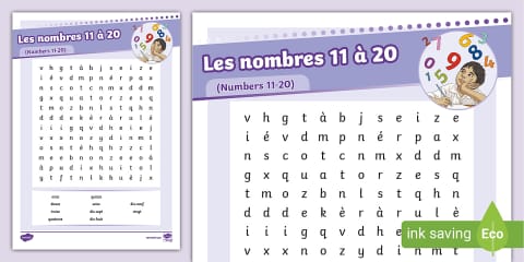 French: Numbers to 20 Activity Sheet