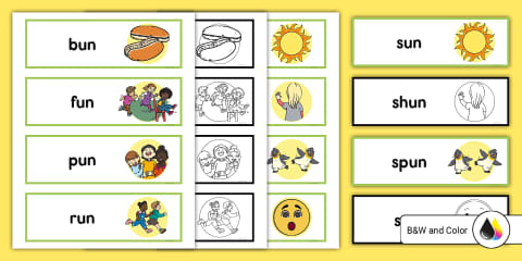 Read and Match -un Word Family Worksheet for K-1st Grade