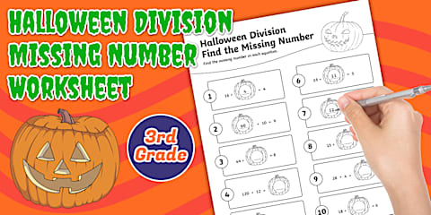 Third Grade Summer Find the Missing Number Division Worksheet