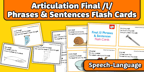 Articulation Medial /l/ Phrases and Sentences Flash Cards for SLP