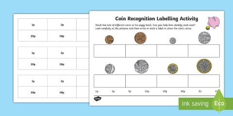 Coin Recognition Matching Worksheets - EYFS, Early Years, KS1, Key ...