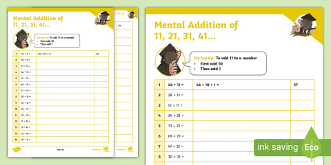 Mental Addition and Subtraction to 100 worksheets | KS1
