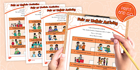 Fair and unfair situations sorting activity with pictures and Teacher ...