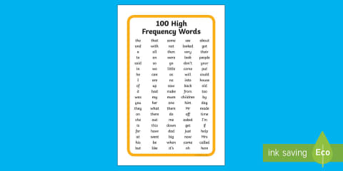 First 100 High-Frequency Words Assessment Checklist