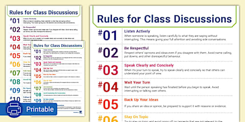 Class Discussion Rules Display Poster