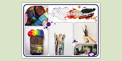 Colour Words on Paintbrushes Display Posters