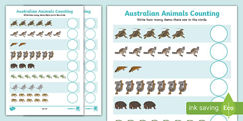 Native Australian Animals Counting Worksheet