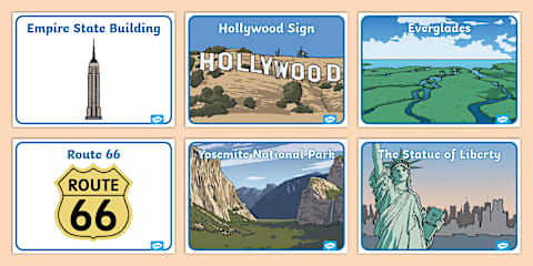 Labeled American Monuments and Landmarks Photo Cards