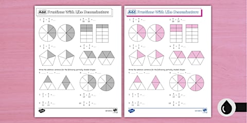 Add and Subtract Fractions With Like Denominators Activity