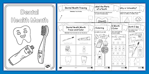 Dental Health Month Color by Number Worksheets