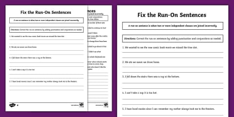 Fourth Grade Correcting Run-on Sentences by Adding Commas and ...