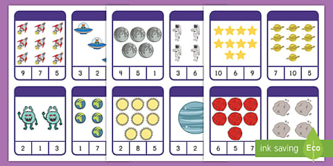 Kindergarten Outer Space Addition to 10 Clip Cards